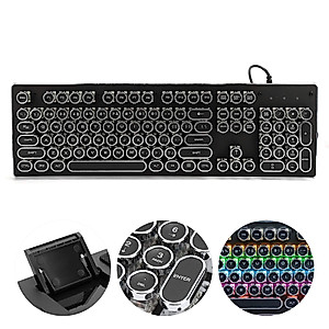 Junlucki Mechanical Gaming Keyboard, 104 Keys Retro Wired Ergonomic Round Key Keyboard Illuminated Click with Mixed Light Tenkeyless for DesktopLaptopComputers(Black)