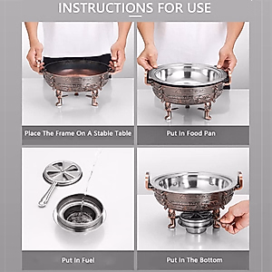 YIEOTM Chafing Dish Buffet Set, Round Chafer Buffet Servers and Warmers with Food Pans, Fuel Holder, Pot Lid and Bottom Stand for Home and Restaurant