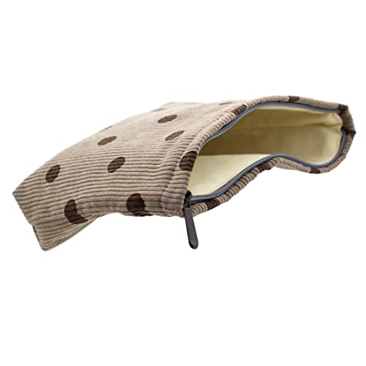 PAZIMIIK Makeup Bag Large Zipper Corduroy Make Up Pouch for Purse Travel Canvas Cosmetic Organizer for Women Brush Storage,Polka Dot Grey