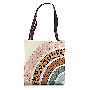 Boho Burnt Orange Half Rainbow Dotted Pattern Black Leopard Tote Bag