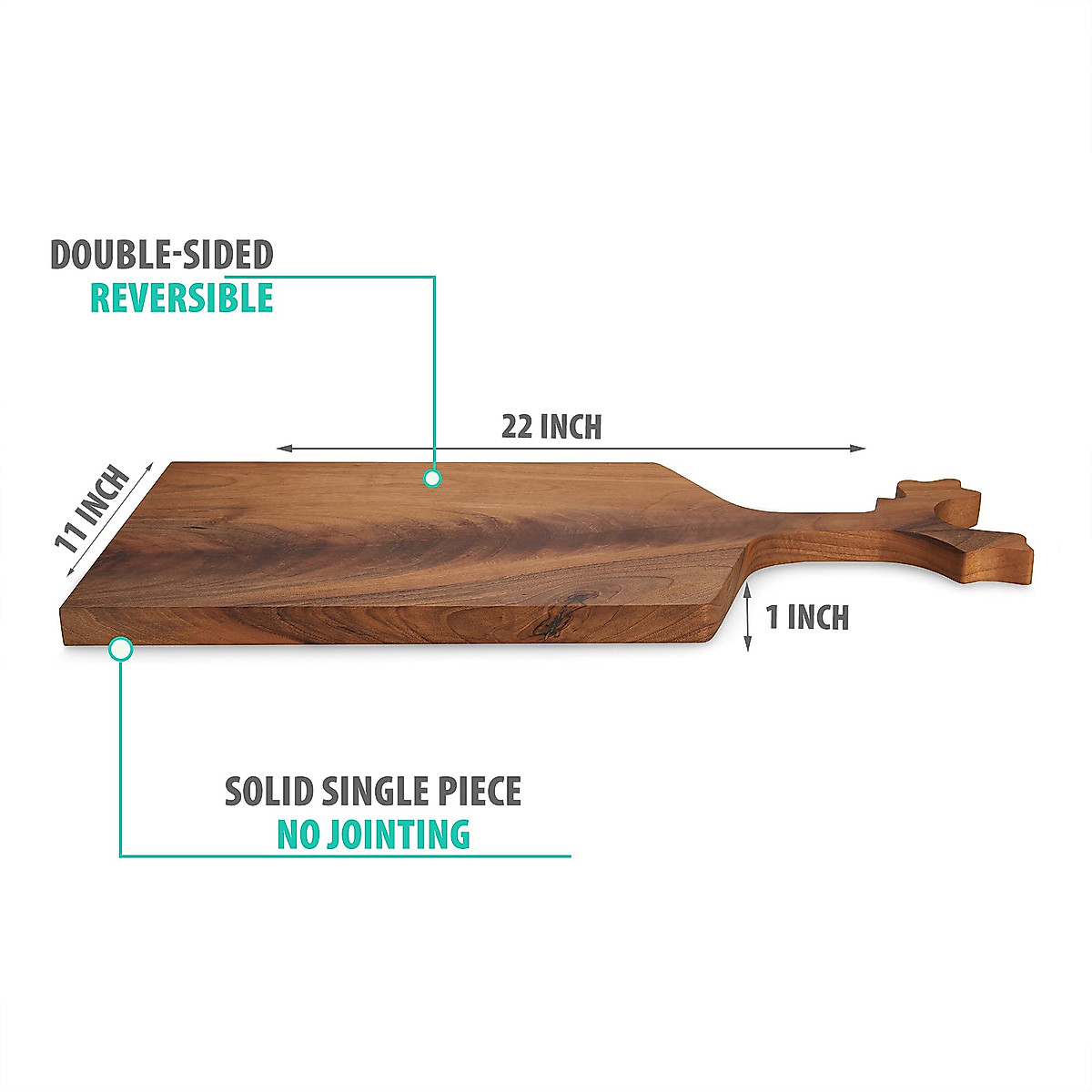TeakCraft Walnut Cutting Board, Single Piece Wood, Chopping Board, Knife Friendly, Reversible, Cheese Board, The Opus (22x11x1inch)