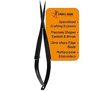 Cross Edge Spring Scissors 5 Inch straight Stainless Steel Precision Eyebrow & Eyelash Shaping & Trimming Scissor, Snips Squeeze Scissors, Embroidery, Knitting Micro Tip Craft Scissors (Black)