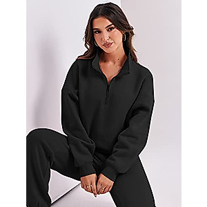 ANRABESS Women's Oversized Long Sleeve Lounge Sets Casual Top and Pants 2 Piece Outfits Sweatsuit with Pockets Black Ci776-hei-S