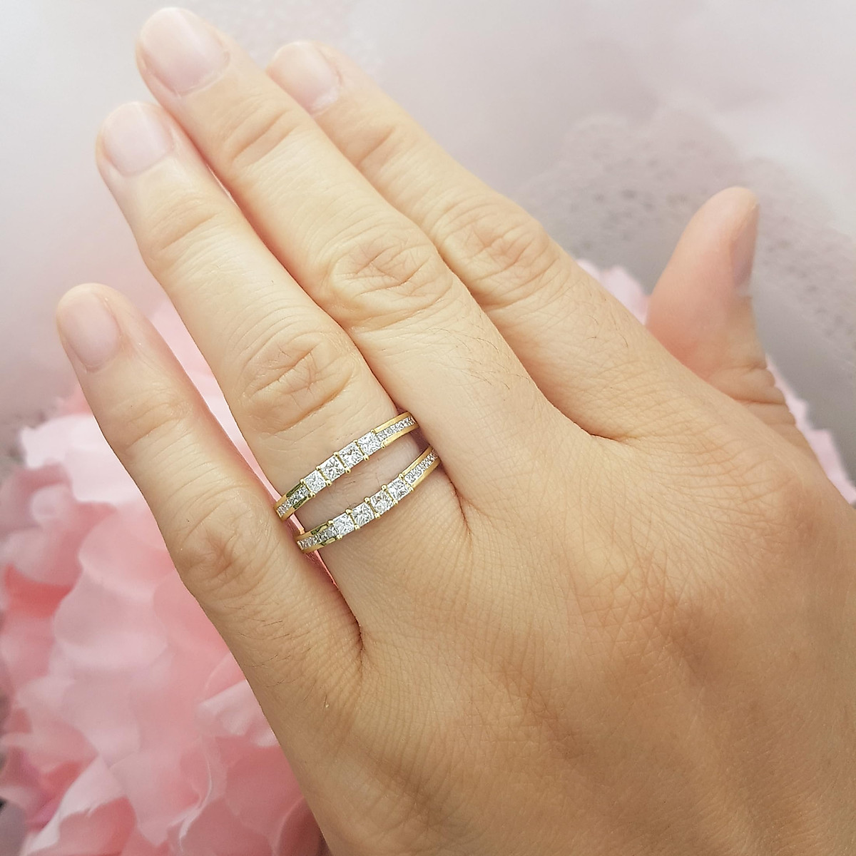 Dazzlingrock Collection Princess Diamond Double Guard Wedding Enhancer Ring for Women (0.91 ctw) in 14K Yellow Gold Size 6