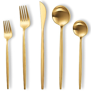 Joincook Matte Gold Silverware Set,30 Piece Stainless Steel Modern Flatware Set,Brushed Cutlery Set Service for 6,Satin Finish Utensils Set,Home Kitchen and Restaurant,Dishwasher Safe
