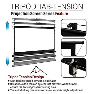 Akia Screens 92 inch Tab Tension Portable Projector Screen with Stand and Bag, 4:3 16:9 8K 4K HD, Black Retractable Projection Screen Pull Up for Outdoor Movie Home Theater Video Office, AK-PT92UH