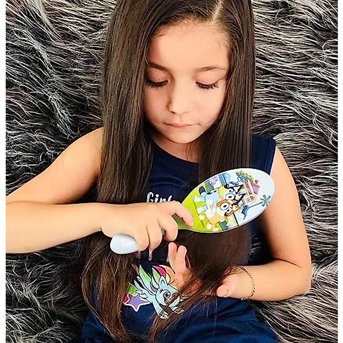 Bluey Hair Accessory 5 Pcs Set - 1 Regular 9 inch Bluey Hair Brush For Girls + 4 Bluey Scrunchies For Kids - Hair Accessories For Girls - Detangling Brush - Elastic Hair Ties Ropes Scrunchies Ages 3+
