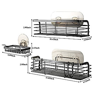 Anguang Shower Caddy Basket Shelf with Soap Holder, No Drilling Wall Mount Adhesive Bathroom Basket Shelves with Hooks, Rustproof 304 Stainless Steel Bathroom Kitchen Shower Storage Organizer -3Pack