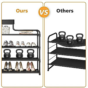 GNQJDC 4-Tier Shoe Rack Metal Shoe Organizer with 4 Fabric Shelves and Top Storage Basket Sturdy Durable Shoe Shelf for Closet Entryway Balcony Bedroom