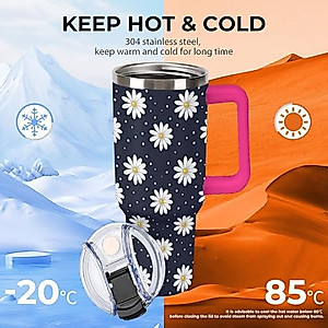White Daisies Circles 40 Oz Tumbler Insulated Stainless Steel Water Bottle Travel Mug Car Cup with Handle And Straw