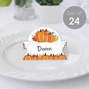 Big Dot of Happiness Fall Pumpkin - Halloween or Thanksgiving Party Tent Buffet Card - Table Setting Name Place Cards - Set of 24