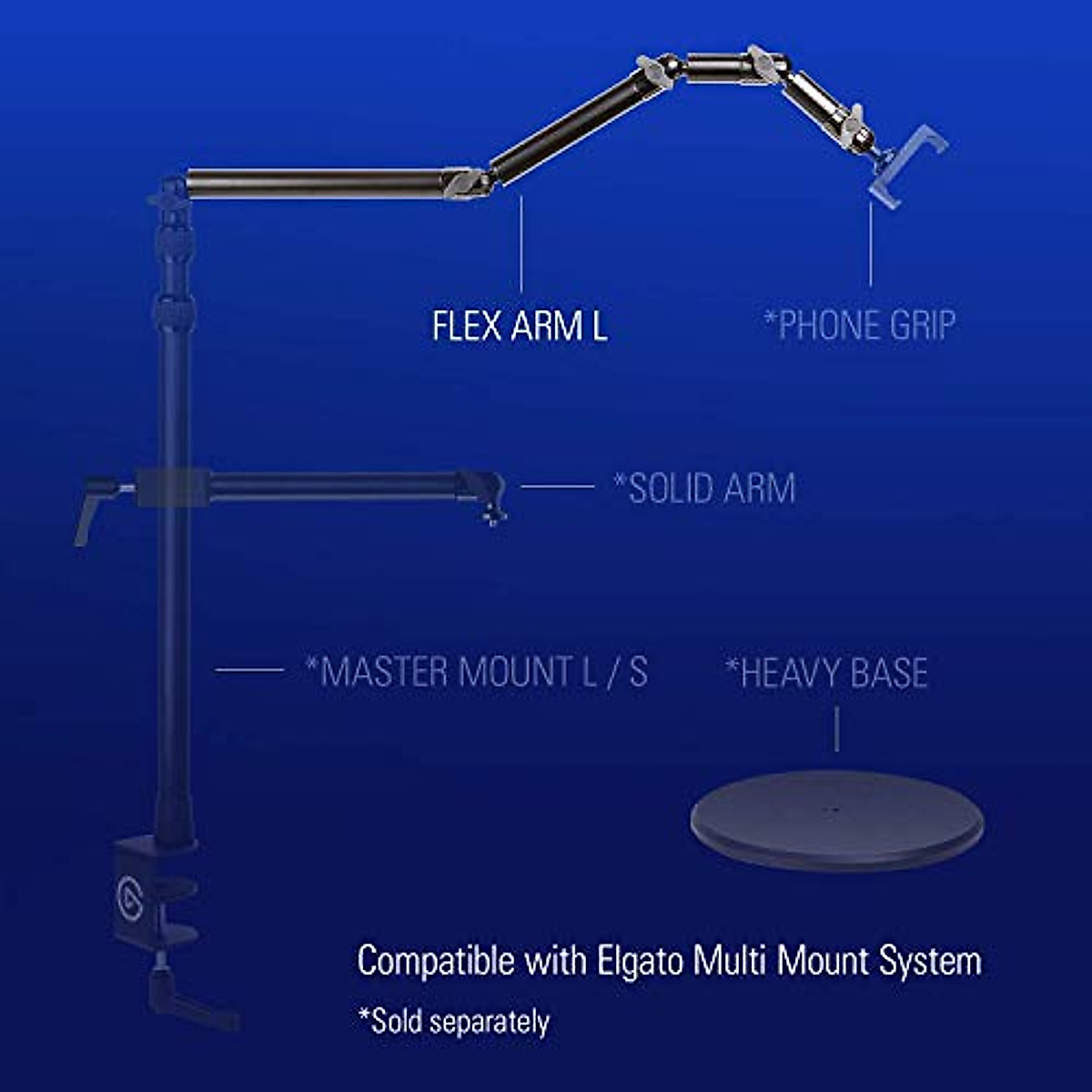 Elgato Flex Arm L, Premium 4-Section Articulated Arm for easy Mounting and Adjusting of Lights, Cameras, and Microphones, for Streaming, Videoconferencing, and Studios, requires Multi Mount Essential