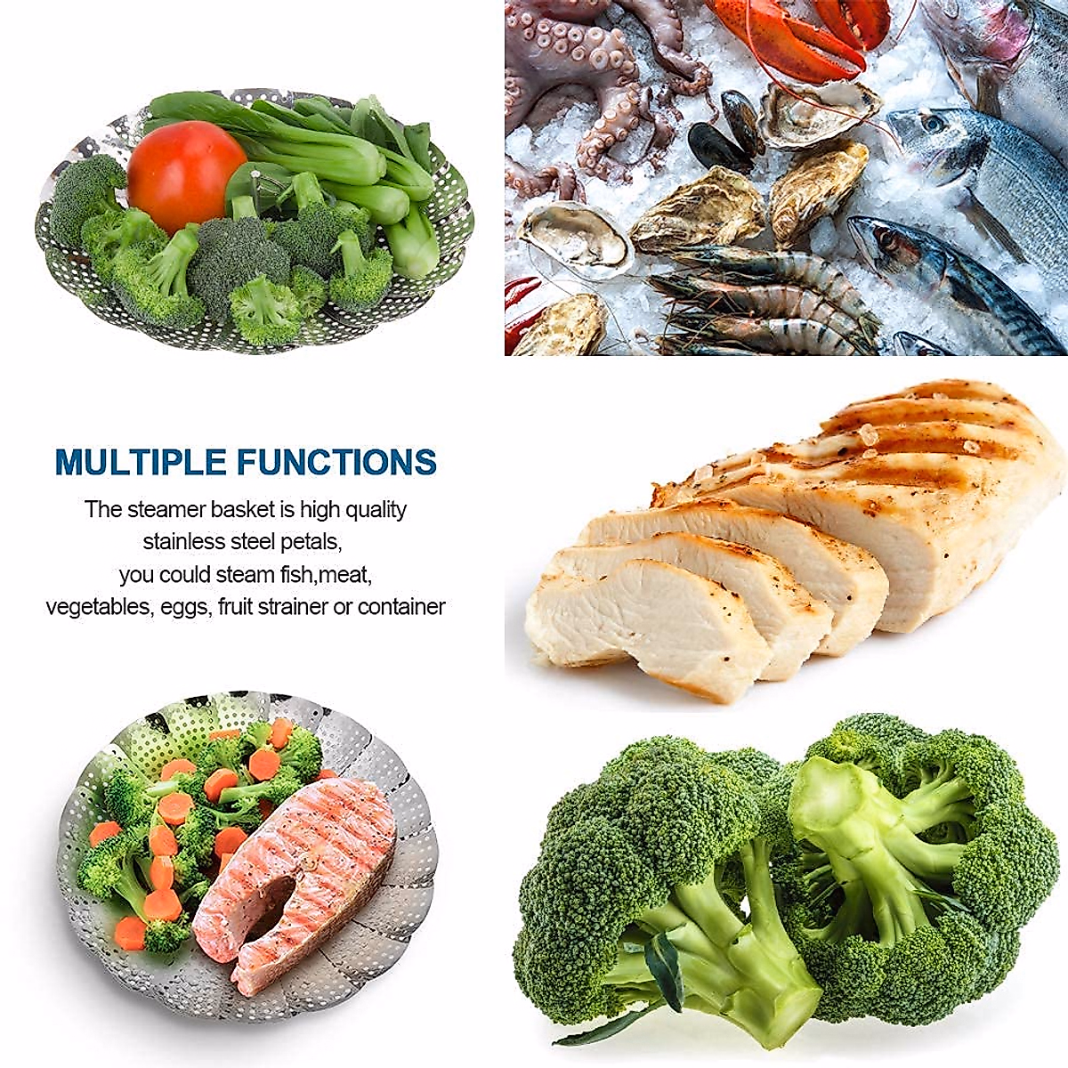 Sayfine Vegetable Steamer Basket, Premium Stainless Steel Veggie Steamer Basket for cooking - Folding Expandable Steamers to Fits Various Size Pot (Large(6.1" to 10.5"))