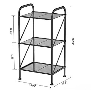DMplus 3-Tier Storage Rack, Industrial Style Extendable Plant Stand with Adjustable Shelf, Standing Shelf Units for Kitchen, Bathroom, Office, Living Room, Balcony, Kitchen, Charcoal Black SSR01B