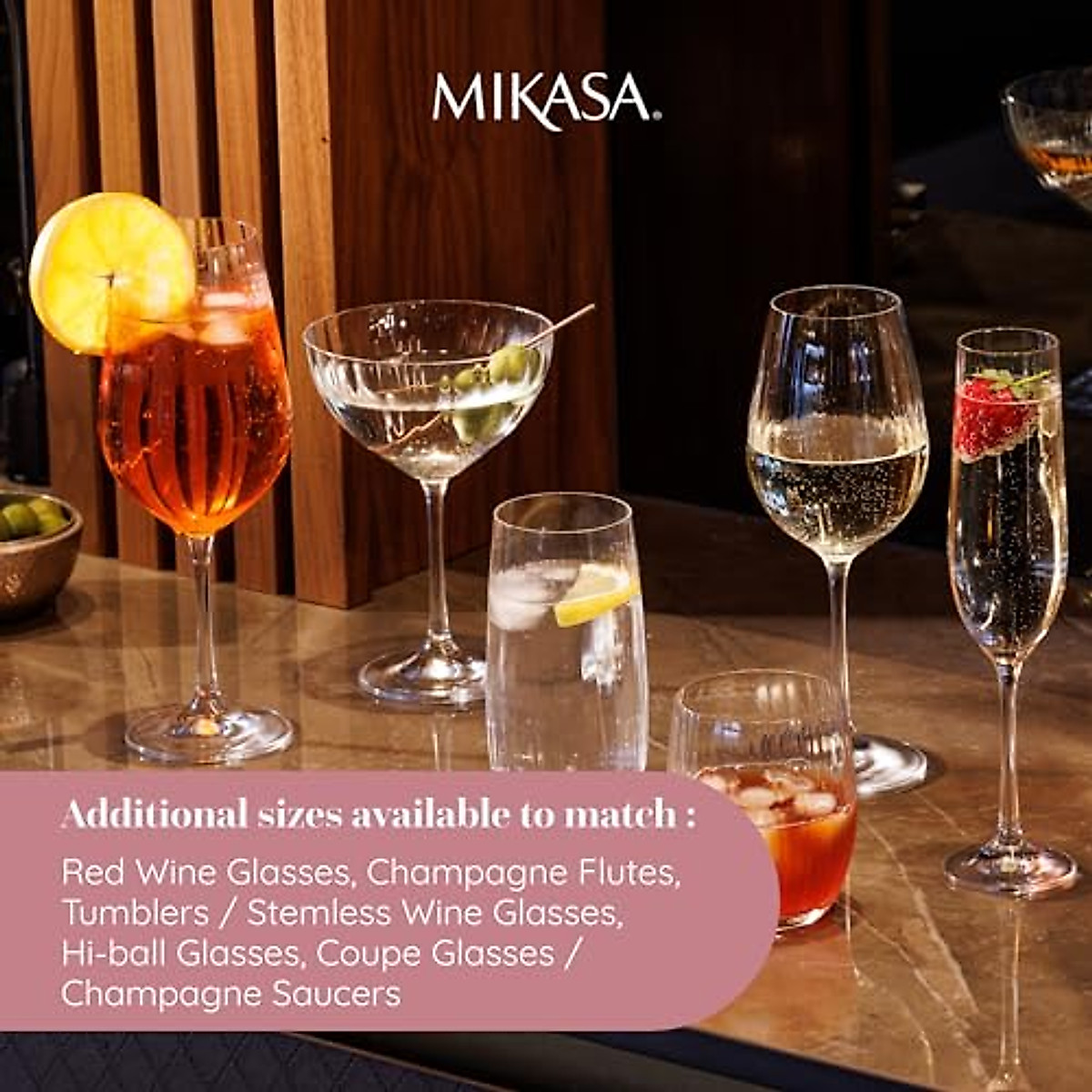 MIKASA Treviso Crystal White Wine Glasses, 350ml, Set of 4 Lead-Free, Clear Fine Glasses with Rippled Effect for Celebrations