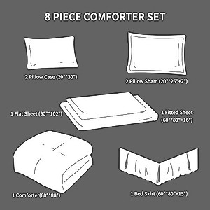 UMCHORD Queen Comforter Set, Blue 8 Pieces Bed in a Bag, Cationic Dyeing Bedding Sets, Lightweight All Season Down Alternative Bed Comforter Set (88"x88")