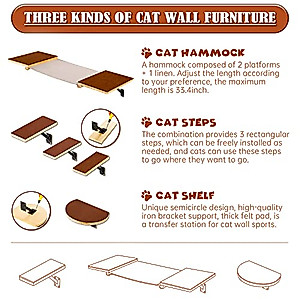 Calmbee Cat Wall Shelves, Cat Wall Furniture, Wall Mounted Cat Hammock Wooden Perch Cat Steps Cat Bridge Cat Tree Cat Climber Cats Bed Cat Cloud Board