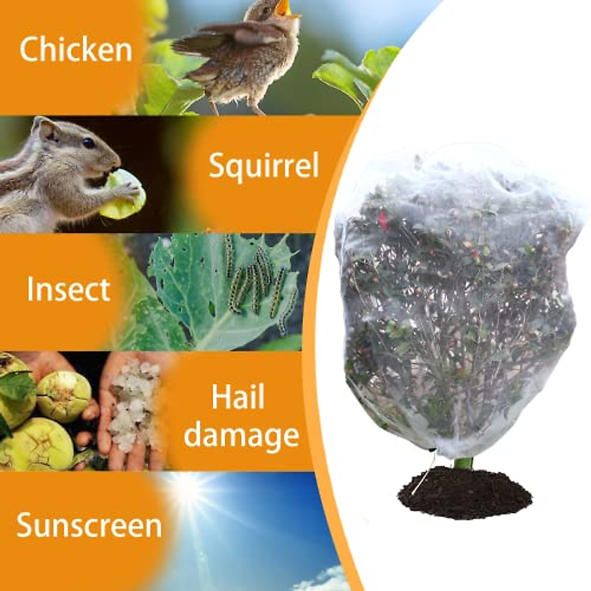 4 Pack Garden Mesh Netting for Plants, Insect Bird Netting Pest Barrier Bag with Drawstring, 2 Size Tomato Protective Cover Fruits Tree Blueberry Bush Netting Cover Bag Protection for Vegetables