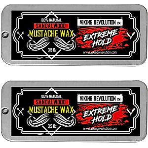 Viking Revolution Hair Styling Agent Mustache Wax 2 Pack - Extreme Hold Beard & Moustache Wax for Men - Strong Hold Helps Train Tame & Style - 0.5oz each (Sandalwood, 2 Pack)