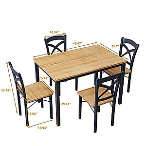 Voohek 5 Piece Counter Height Dining Set Rubber Wood Console Table with Metal Frame and 4 Chairs for Small Places, Breakfast Nook, Oak