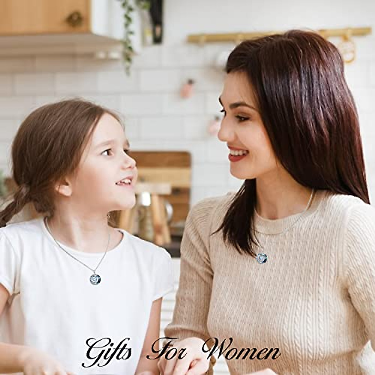 TOUPOP Necklaces for Women Moon Star Necklace Heart Birthstone Pendant S925 Sterling Silver Jewelry, 20*20 inch, Sterling Silver, Crystal