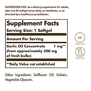 Solgar Garlic Oil Perles, 250 Softgels - Natural Cardiovascular Support - Garlic Oil Concentrate, Reduced Odor - Gluten Free, Dairy Free - 250 Servings