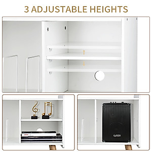 Possile Mid-Century Record Player Stand, Vinyl Record Cabinet Holder with Storage Up to 100 Albums, Record Player Table for Living Room Bedroom Office, Turntable Stand with Wood Legs, White