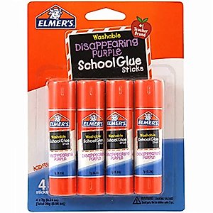 Elmer's Disappearing Purple School Glue Sticks, 0.24 oz Each, 4 Sticks per Pack (E543)