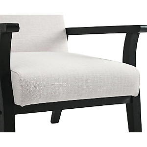 HNY Mid Century Armchair with Black Wood Frames, Linen Upholstered Living Room Arm Chair, for Living Room, Bedroom, Ivory