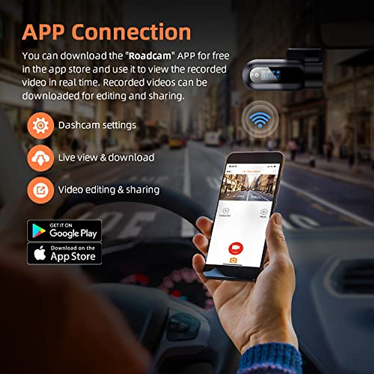 Dash Cam WiFi 1080P FHD Mini Dashcam Front,APP Control Dash Camera for Cars,0.96 Inch Screen,Night Vision,Voice Prompts,Car Camera with G-Sensor,140° Wide Angle,WDR,F1.8 Aperture,Loop-Recording