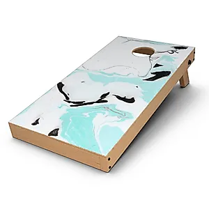 Design Skinz Marble Skin Set for Cornhole (Skin Only) - Black and Teal Textured Marble