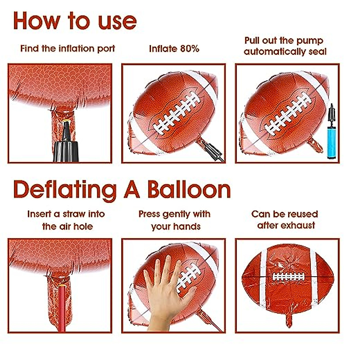10 PCS Sports Themed Balloons, 18inch Aluminum Foil Sport Party Balloons Baseball Football Balloons Sports Themed Birthday Party Supplies for Boy Baby Shower Party Decoration（contains ribbon）
