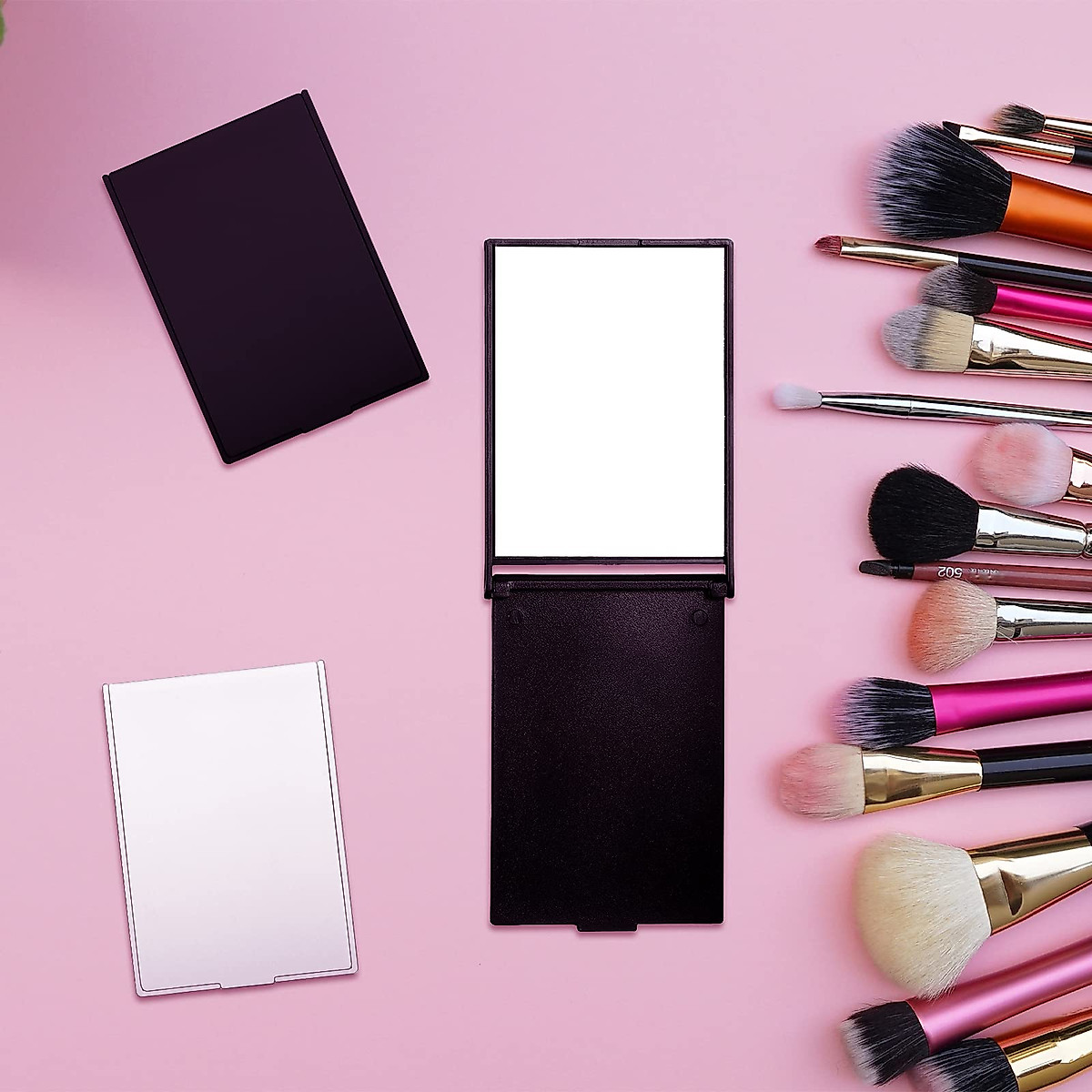 Queekay Home Mirror, 16pcs 2 x 3 x 0.2'' Small Makeup Folding Mirror, Portable Travel Mirror, Compact Stand up Mirror, for Women Girls, Black, White