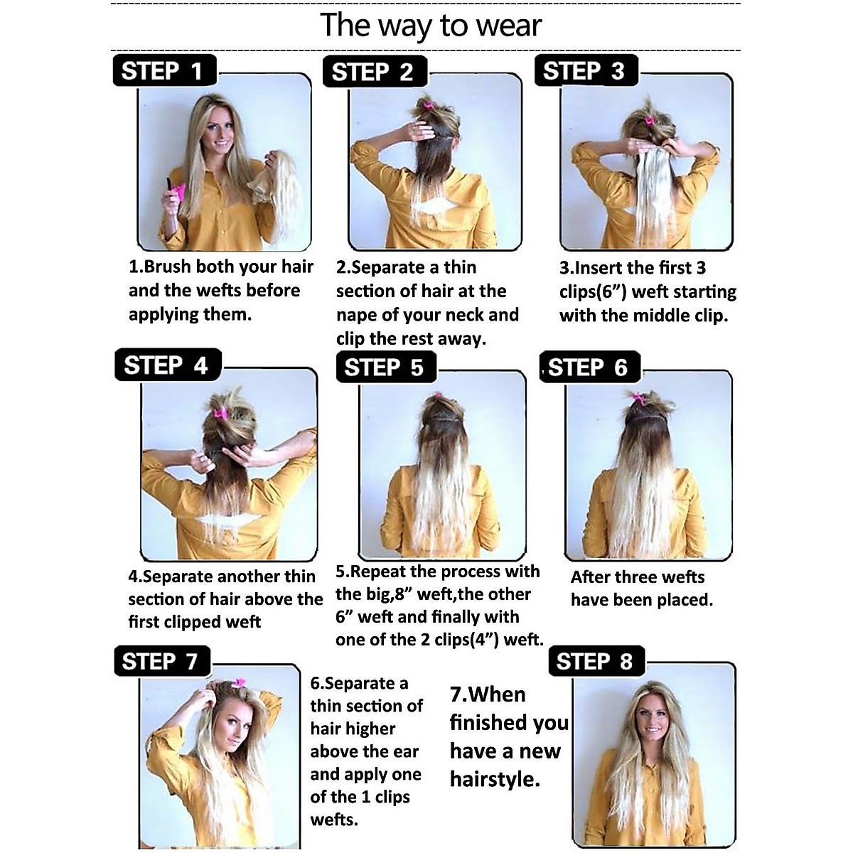 Lelinta 7Pcs 16 Clips 24 Inch Wavy Curly Full Head Clip in on Double Weft Hair Extensions, Dark Black, 24 Inch