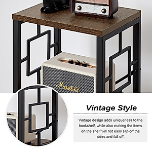 Freexployer Small Bookshelf, 3 Tier Vintage Industrial Small Bookshelf for Small Spaces, Freestanding Open Shelf Bookcase, Versatile Bookcase for Home Office, Bedroom & Living Room, Retro Brown