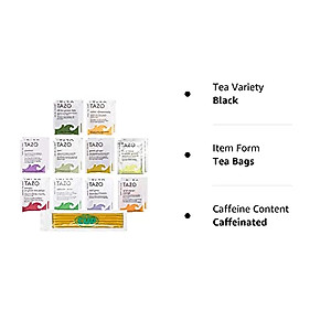 Tazo Tea Bags Sampler Variety Gift Box with By The Cup Honey Sticks, 10 Different Flavors, 20 Count