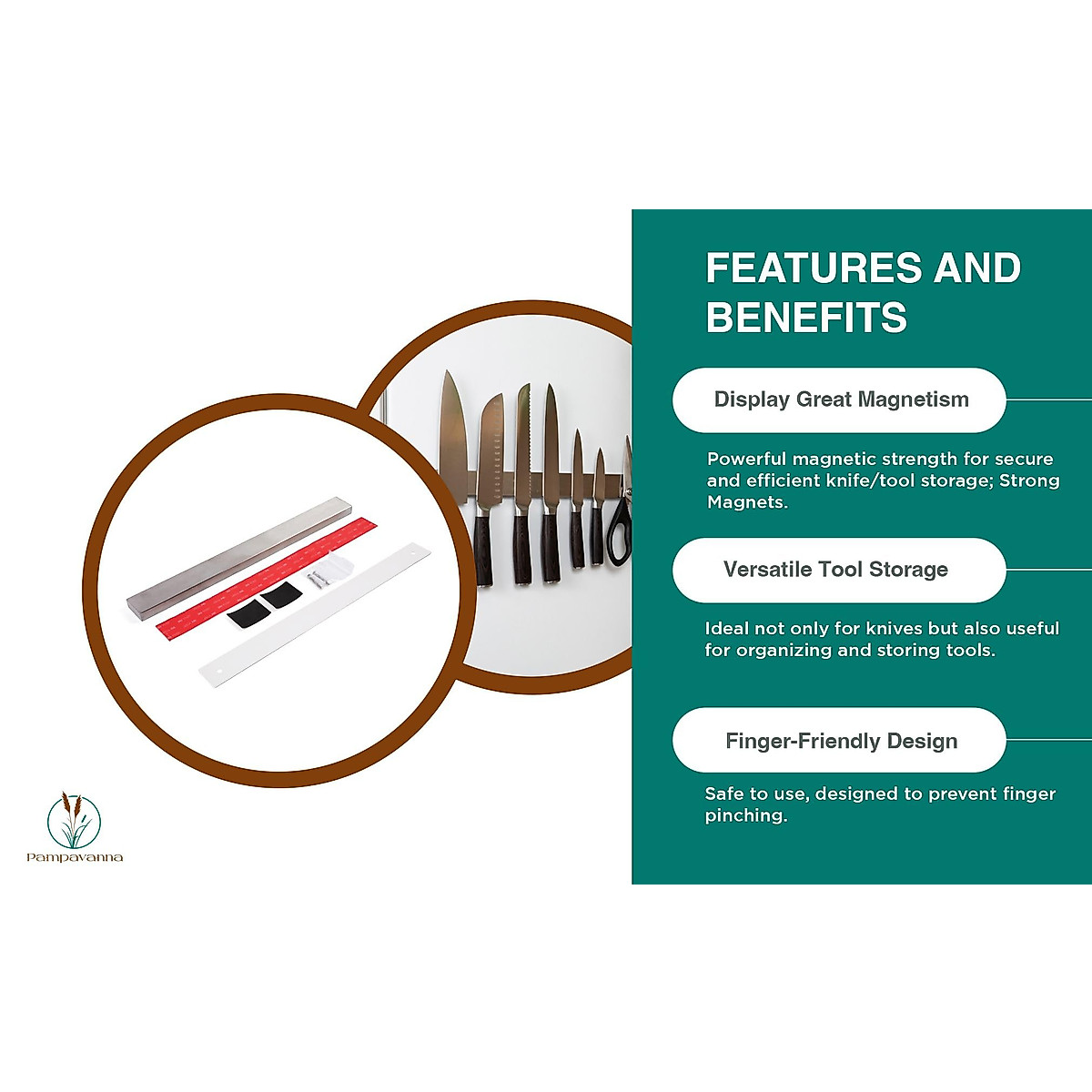 Magnetic Knife Holder for Wall No Drill, 16’’ Stainless Steel Magnetic Knife Holder for Fridge, Knife Magnetic Strip, Magnetic Kitchen Utensil Holder and Magnetic Tool Holder Strip