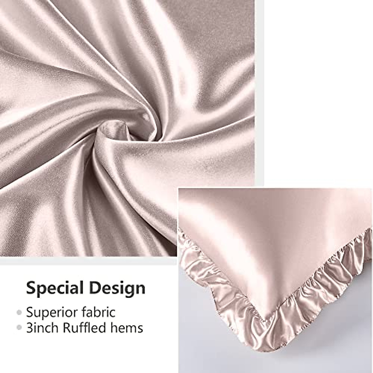 STONECREST Ruffle Satin Pillow Sham for Hair and Skin, Soft Silky Satin Pillow Cover with Envelop Closure Pillowcase Set of 2(20" x 30")(Petal Pink, Queen)