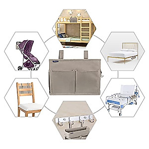 Surblue Bedside Caddy Hanging Bed Organizer Storage Bag Pocket for Bunk and Hospital Beds, College Dorm Rooms Baby Bed Rails, Camp 4 Pockets and 2 Hooks (Small, Gray)