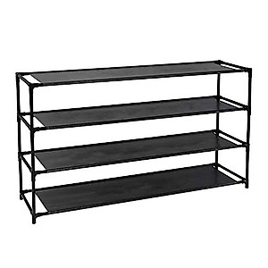 Karl home 4-Tier Shoe Rack, Stackable Shoe Shelf Storage Organizer, Non-Woven Fabric Free Standing Shoe Closet for Entryway Bedroom Doorway Hallway Black