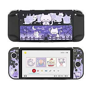 GeekShare Halloween Protective Case Slim Cover Case Compatible with Nintendo Switch OLED and Joy-Con - Shock-Absorption and Anti-Scratch - Spooky Cat