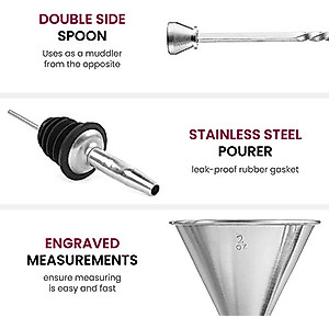 FineDine 14-Piece Cocktail Shaker Set Bartender Kit - Boston Shaker w/Strainer, Bar Jigger, Bar Spoon & More - Full Stainless Steel Cocktail Set w/Bar Tools - Drink Mixer Bar Set - Bar Accessories