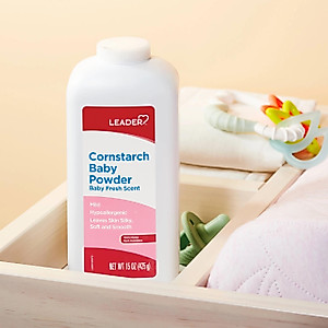 Leader Cornstarch Baby Powder, Baby Fresh Scent, 15 oz (Pack of 2)
