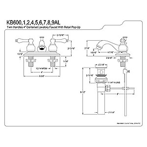 Kingston Brass KB605AL Restoration 4-Inch Centerset Lavatory Faucet with Metal lever handle, Oil Rubbed Bronze
