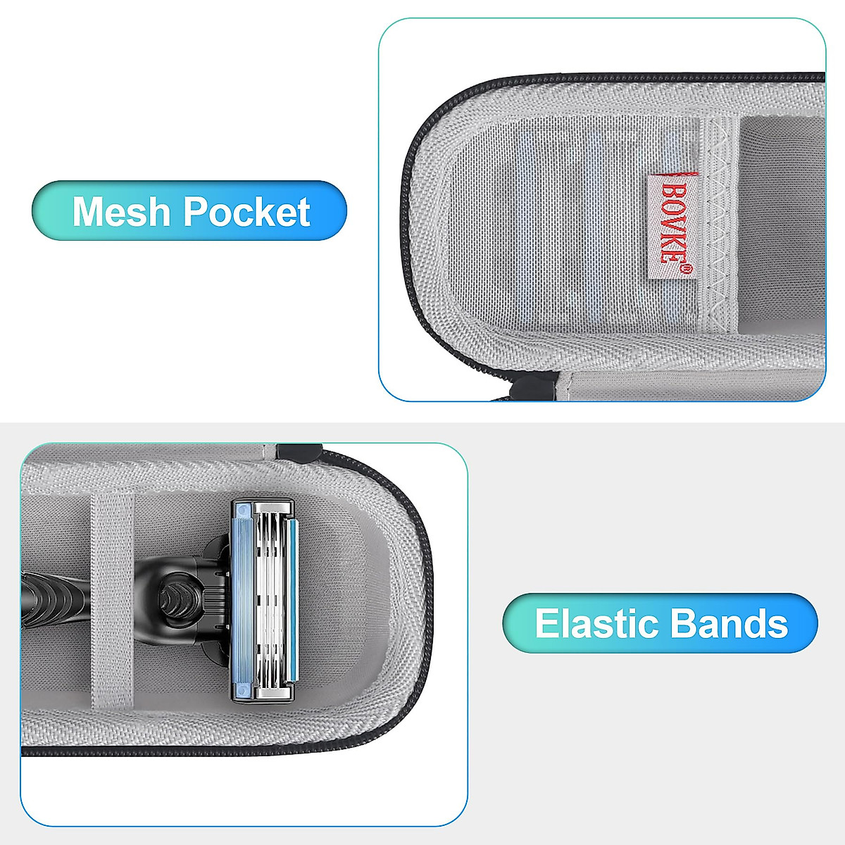 BOVKE Travel Case Compatible with Gillette Mach3 / Mach3 Sensitive / Mach3 Shield / Fusion5/ Fusion5 ProGlide Power and More Razors for Men, Black