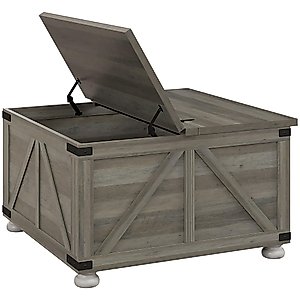 HOMCOM Farmhouse Coffee Table, Square Coffee Table with Storage for Living Room, Center Table with Hinged Flip Lift Top and Hidden Space, Oak