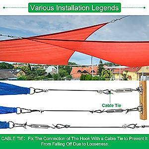 Sun Shade Sail Hardware Kit with 4pcs 10ft Length Extension Nylon Wire Rope,Shade Sails Installation Kits for Triangle Rectangle Shade Canopy,Shades Awning Kit is 304 Stainless Steel,Garden Outdoors