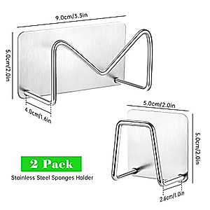 NiHome 2PCS Adhesive Sponge Holders SUS304 Stainless Steel Mini Kitchen Sink Caddy Set, Two Small Sizes for Kitchen Accessories Brushes Scrubs Rustproof Waterproof Quick-Drying Minimal Space Saving