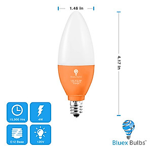 2 Pack BlueX LED Candle Orange Light Bulb - 4W (40Watt Equivalent) - E12 Base Orange LED Orange Bulb, Party Decoration, Porch, Home Lighting, Holiday Lighting, Chandelier Light Bulbs, Candelabra Bulbs