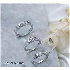 Dazzlingrock Collection 0.20 Carat Round White Diamond Cross Matching Trio Ring Set for Him & Her in 10K White Gold, Women Size 6.5 and Men Size 10.5